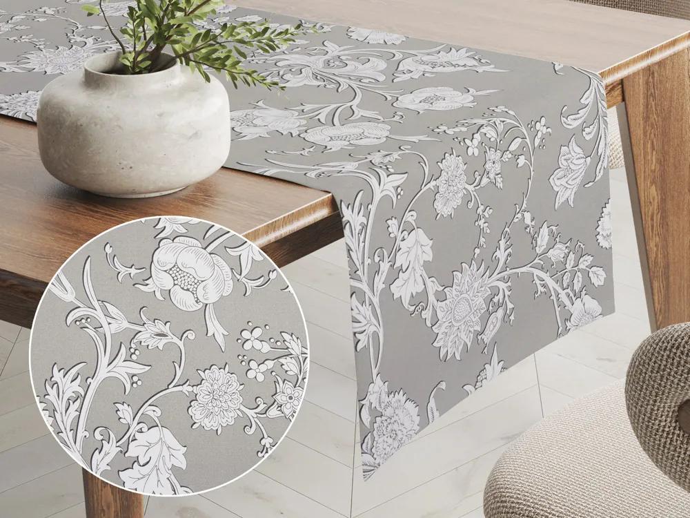 Biante Dekorační běhoun na stůl PM-021 Zámecké květy na šedobéžovém 35x180 cm