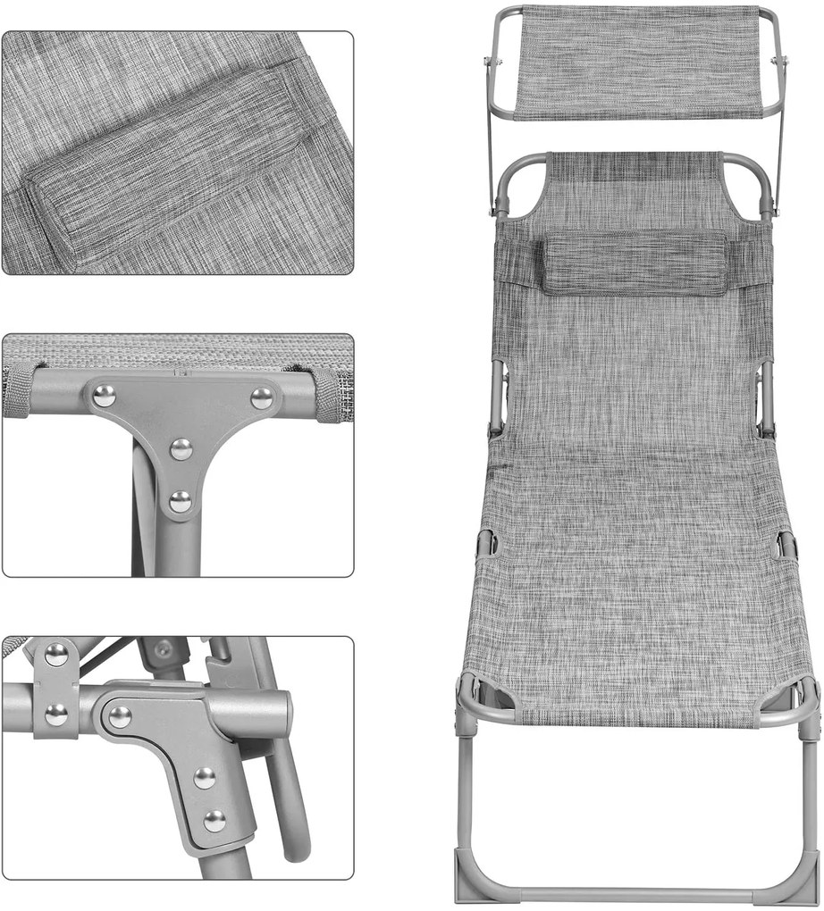 SONGMICS Zahradní lehátko šedý melír 53 x 193 cm nosnost 150kg