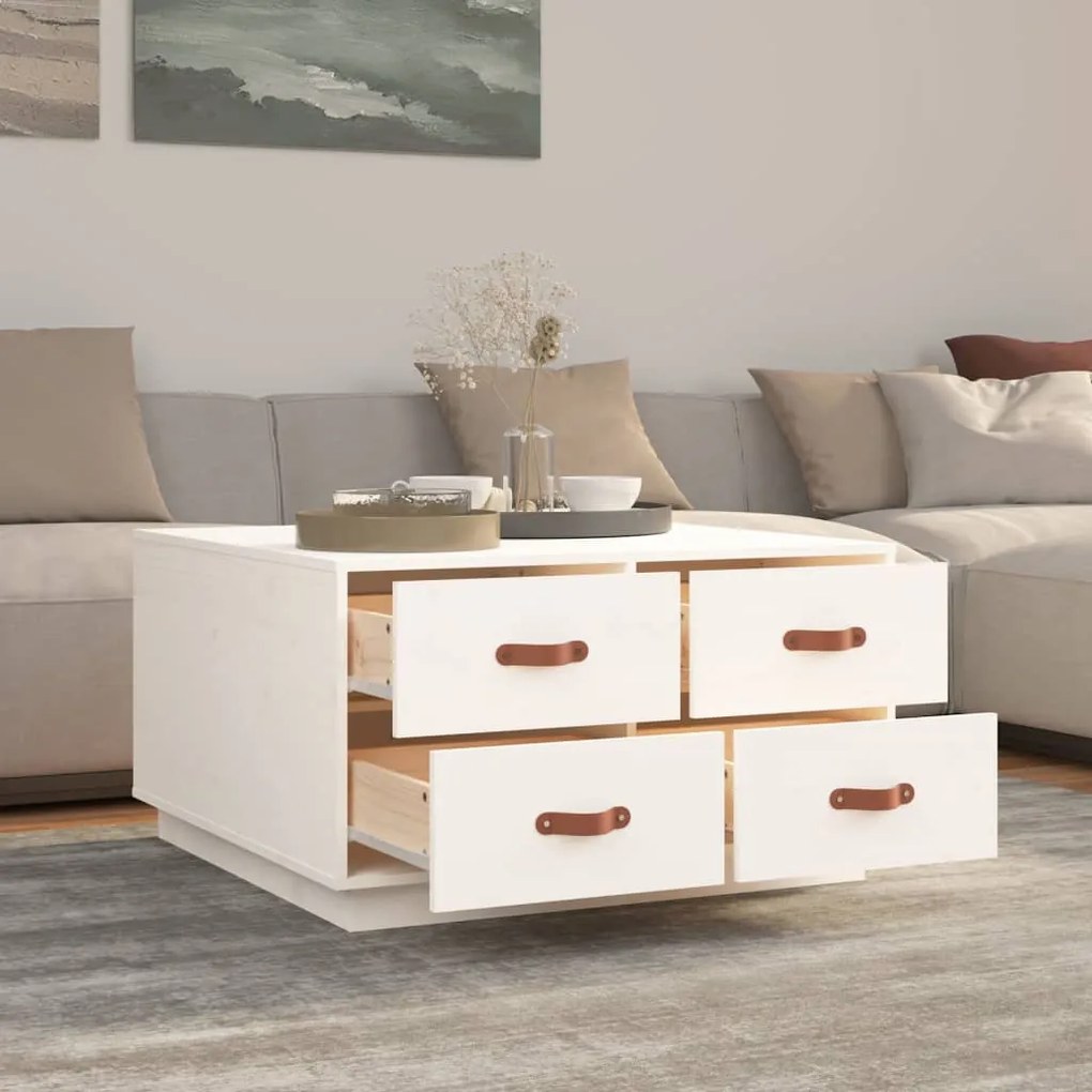Konferenční stolek bílý 80x80x45 cm masivní borové dřevo - Default Title