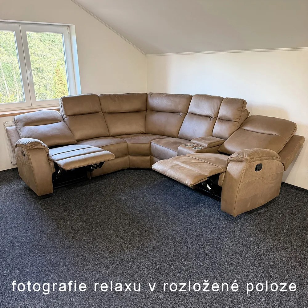 Sedací souprava MALAGA | 248x276 cm | UNIVERZÁLNÍ levá i pravá | s FUNKCÍ RELAX | hnědá látka | EXTRA POHODLNÉ