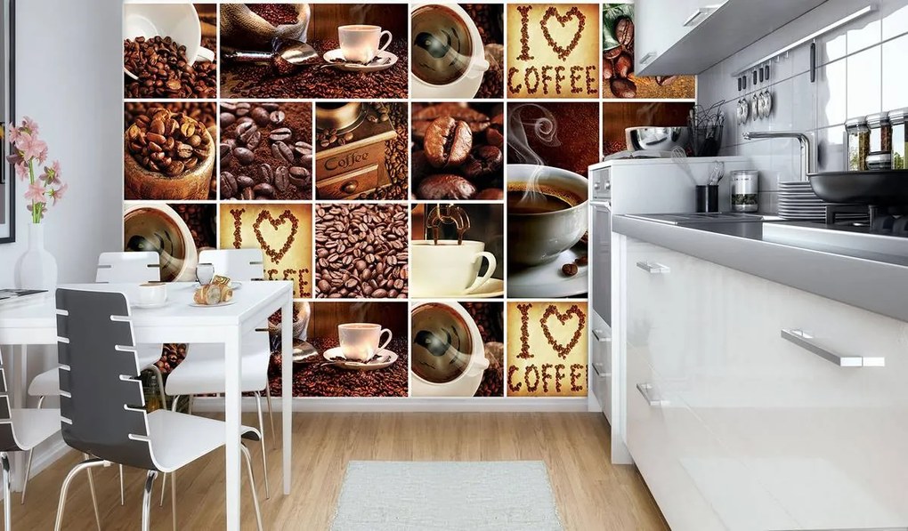 Fototapeta - I Love Coffee - koláž (254x184 cm)