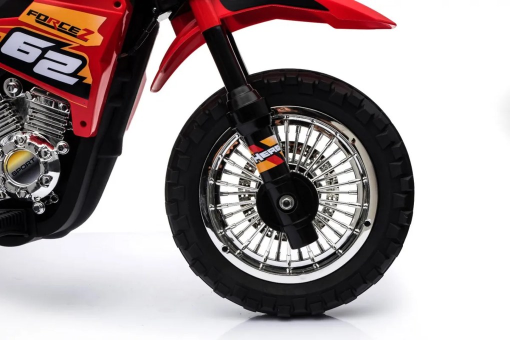 Ramiz Dětská motorka Cross na baterie červená + pomocná kolečka + LED zvuky