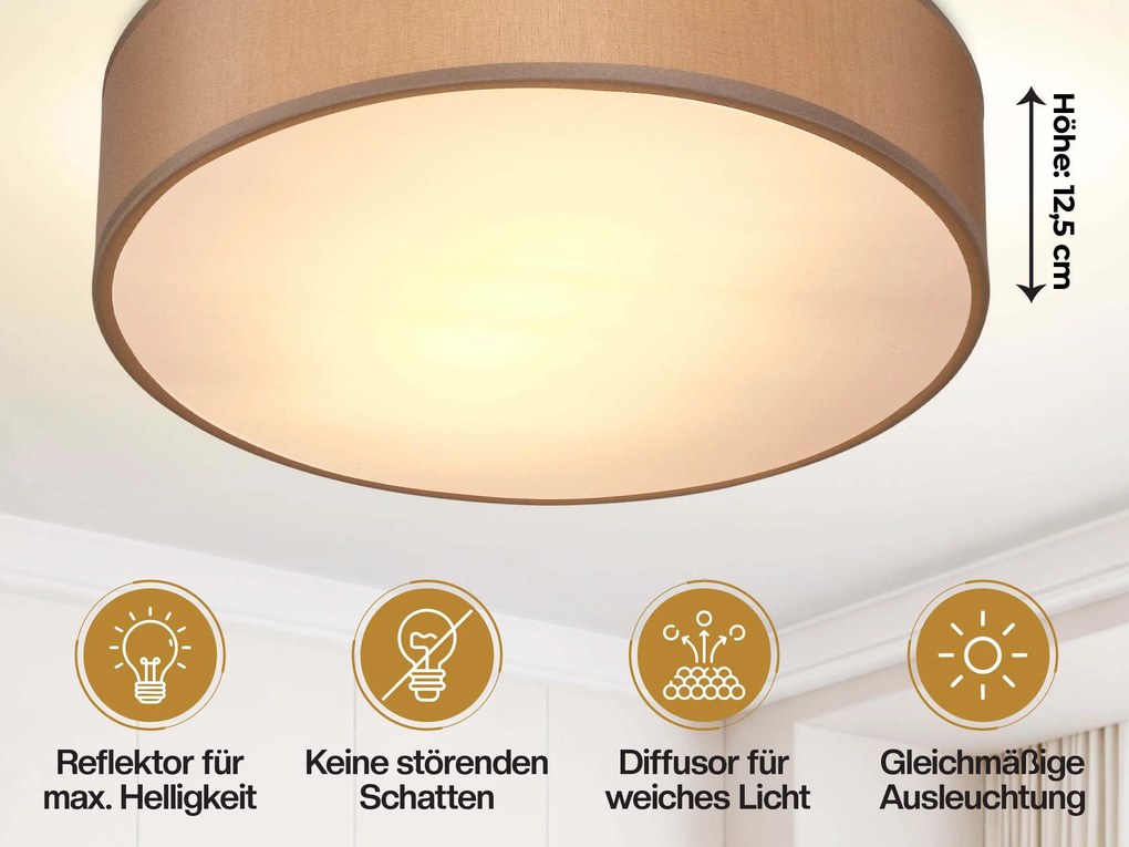 Stropní svítidlo šedohnědý textil Ø38cm