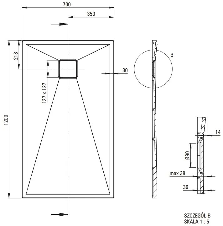 Deante Correo, obdélníková granitová sprchová vanička 120x70x3, 5 cm, černá matná, DEA-KQR_N73B