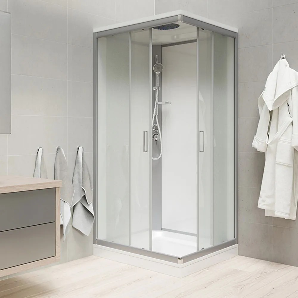 Mereo Mereo, Sprchový box se střechou, čtvercový, satin ALU, sklo Point, zadní stěny bílé, CK34172KMSW
