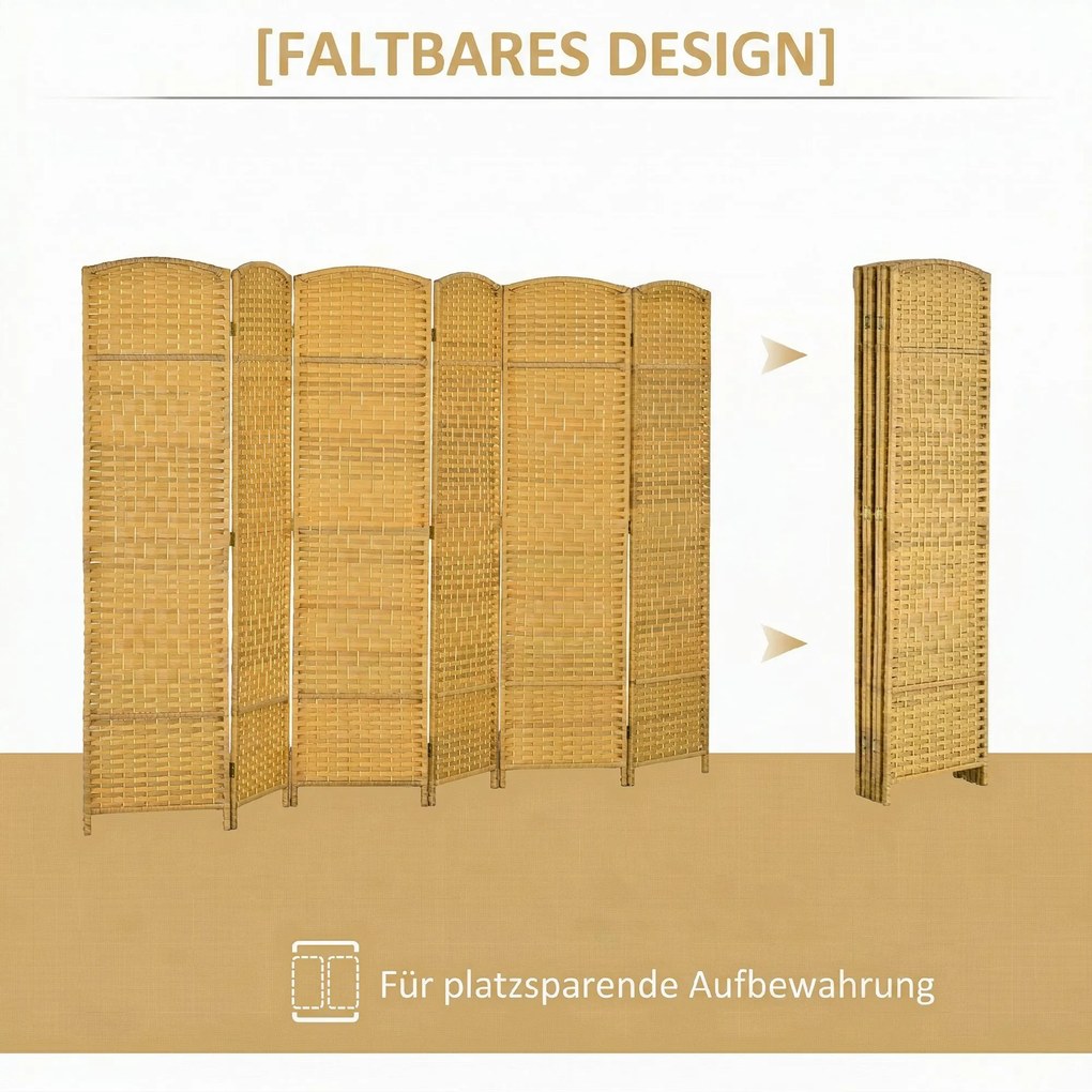 HOMCOM skládací dělící stěna se 6 panely 270x180 cm Záclona pro zajištění soukromí do kanceláře nebo ložnice v přírodním dřevě
