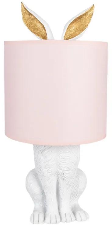Bílá stolní lampa králík s růžovým stínidlem Konijn
