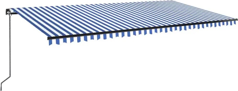 Ručně zatahovací markýza s LED světlem 600 x 300 cm modrobílá 3069161
