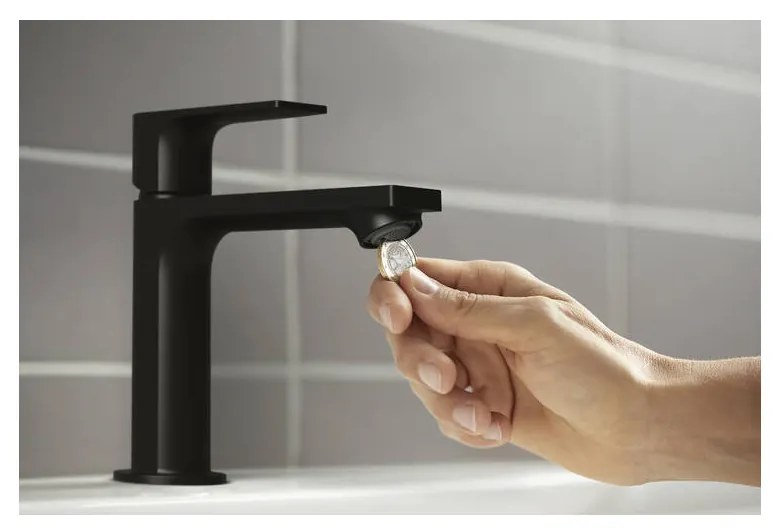 Hansgrohe Rebris E - Páková umyvadlová baterie 110 s odtokovou soupravou s táhlem, černá matná 72557670