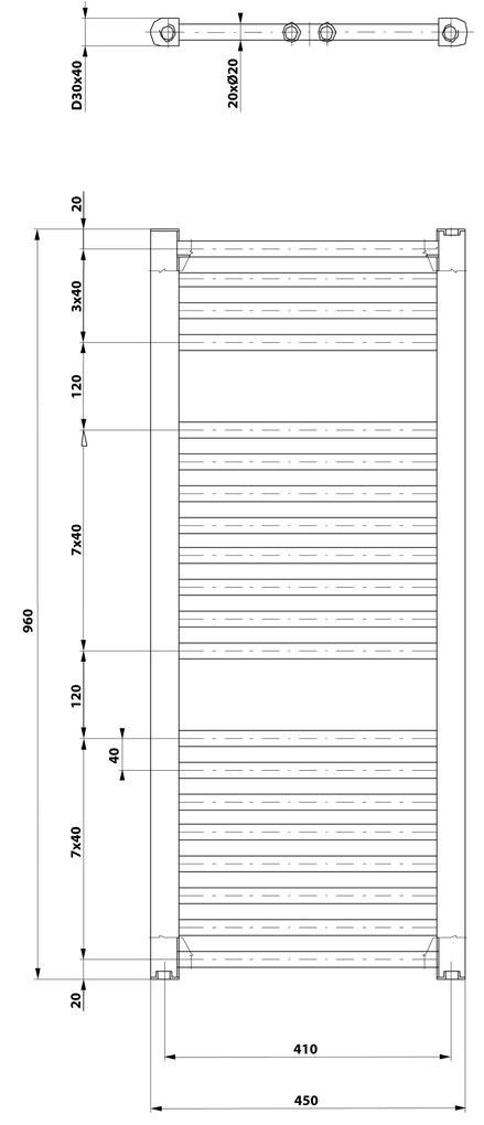 Aqualine Aqualine, DIRECT topné těleso s bočním připojením 450x960 mm, černá mat, ILR94B