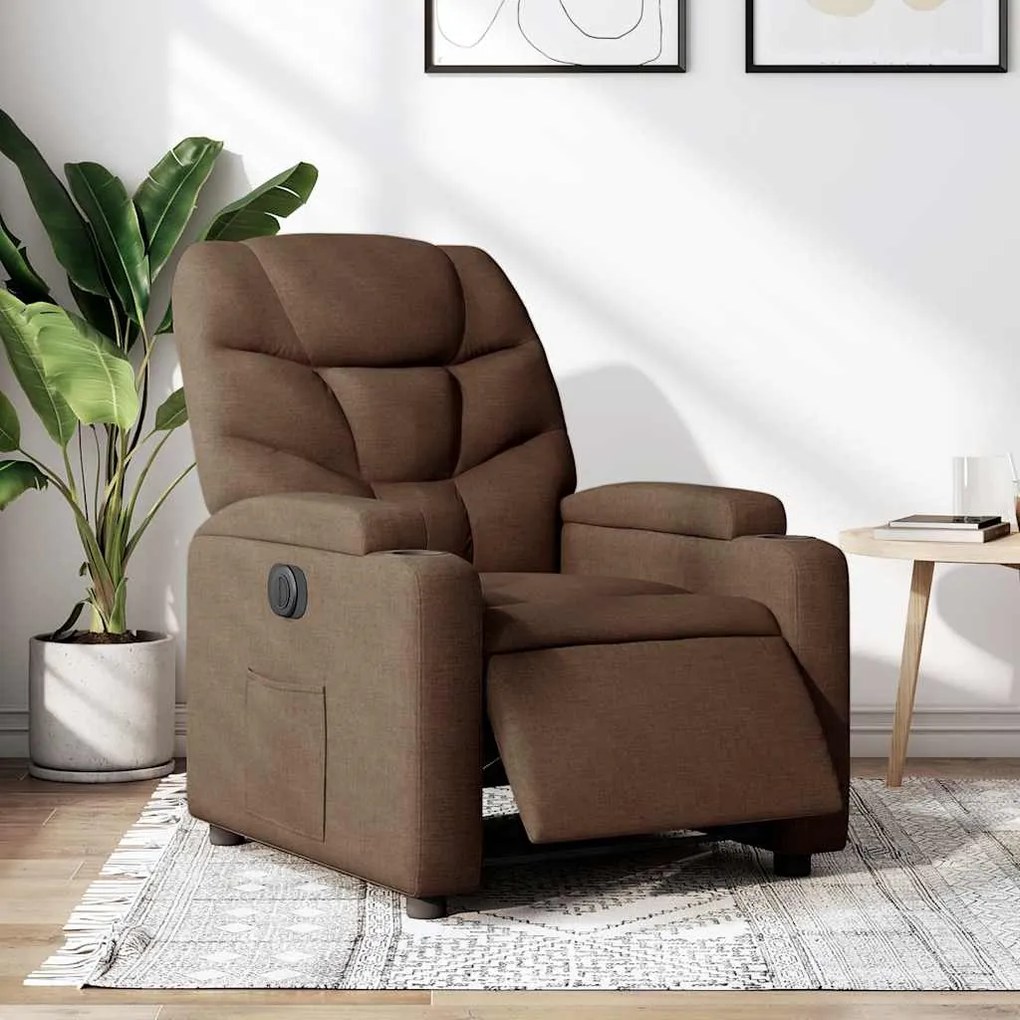 Elektrické polohovací křeslo hnědé textil 3204576