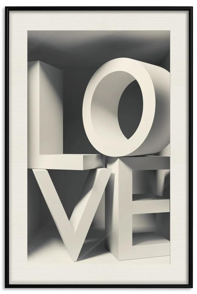 Plakát Láska v šedých odstínech - bílé texty s imitací 3D efektu na světlém pozadí
