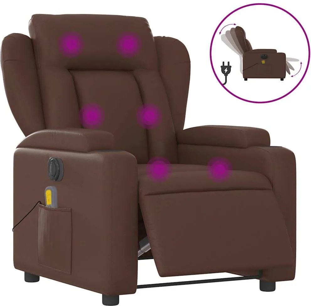 Elektrické masážní polohovací křeslo hnědé umělá kůže 3204539