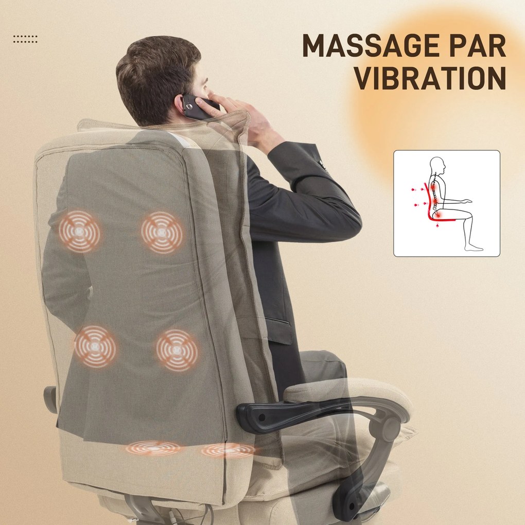 Masážní kancelářská židle Vinsetto, ergonomická židle s nastavitelnou výškou, sklápěcí opěradlo, vestavěný podnožník, ovládání pomocí kabelového ovla…