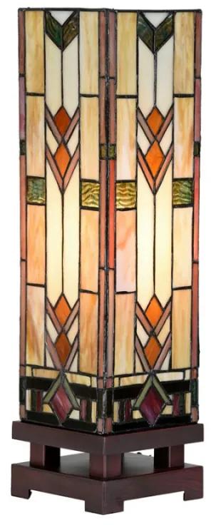 Stolní lampa Tiffany Juliana béžová ve tvaru hranolu – 15x15x54 cm
