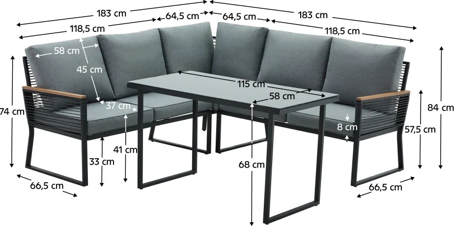 Zahradní set, černá/šedá, FARLY