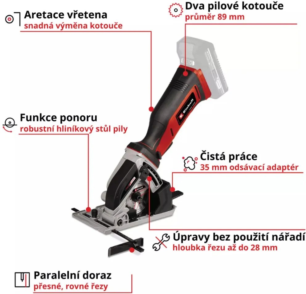 Aku mini ponorná pila Einhell TE-CS 18/89 Li Solo 4331100