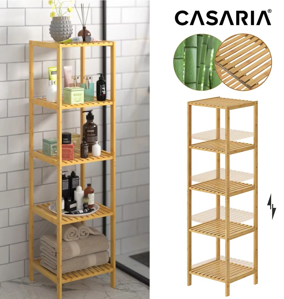 Casaria Bambusový regál 5 polic 140 x 33 x 33 cm 107918