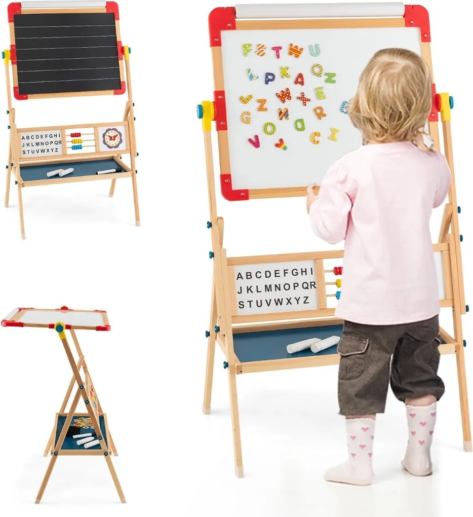Costway Dřevěný stojan otočný stojící dětský stojan – 62 × 45 × 118 cm, barvitý