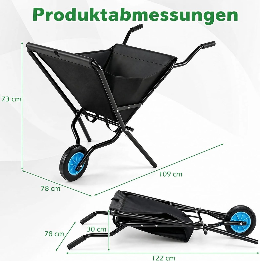 Costway Zahradní trakař s kolečkem, skládací trakař s protiskluzovou rukojetí