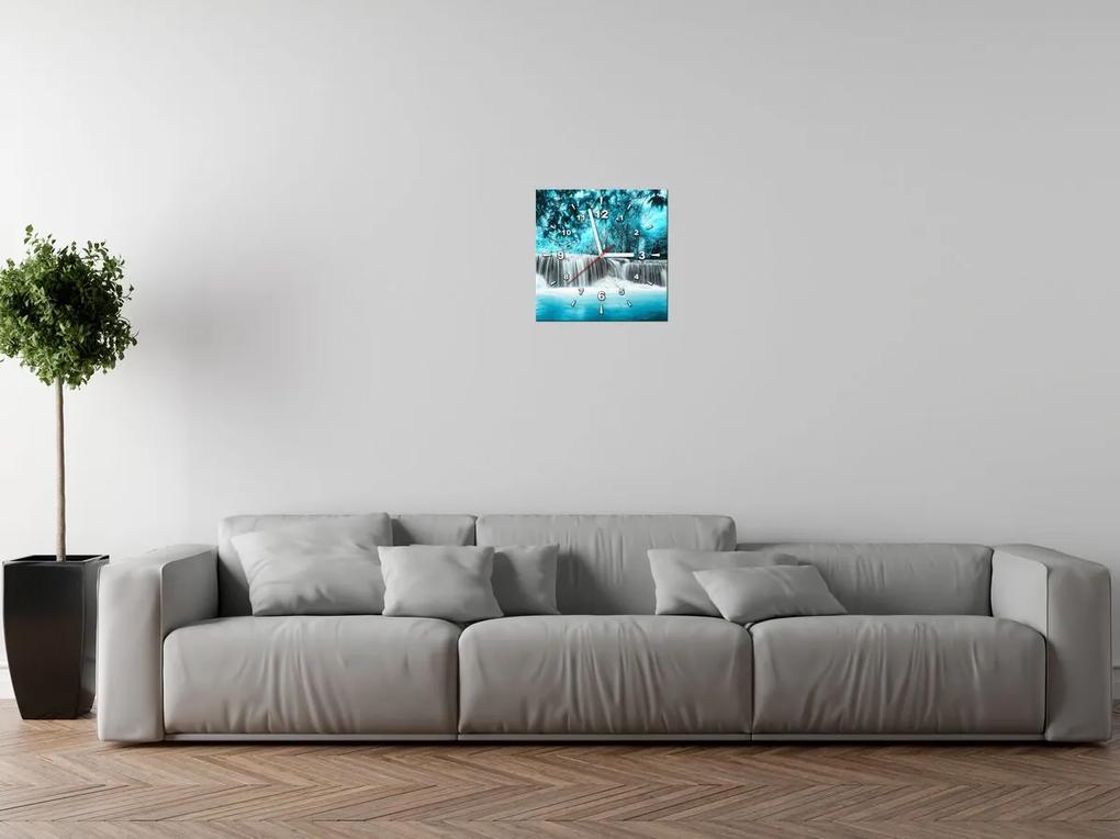 Gario Obraz s hodinami Vodopád v modré džungli Rozměry: 40 x 40 cm
