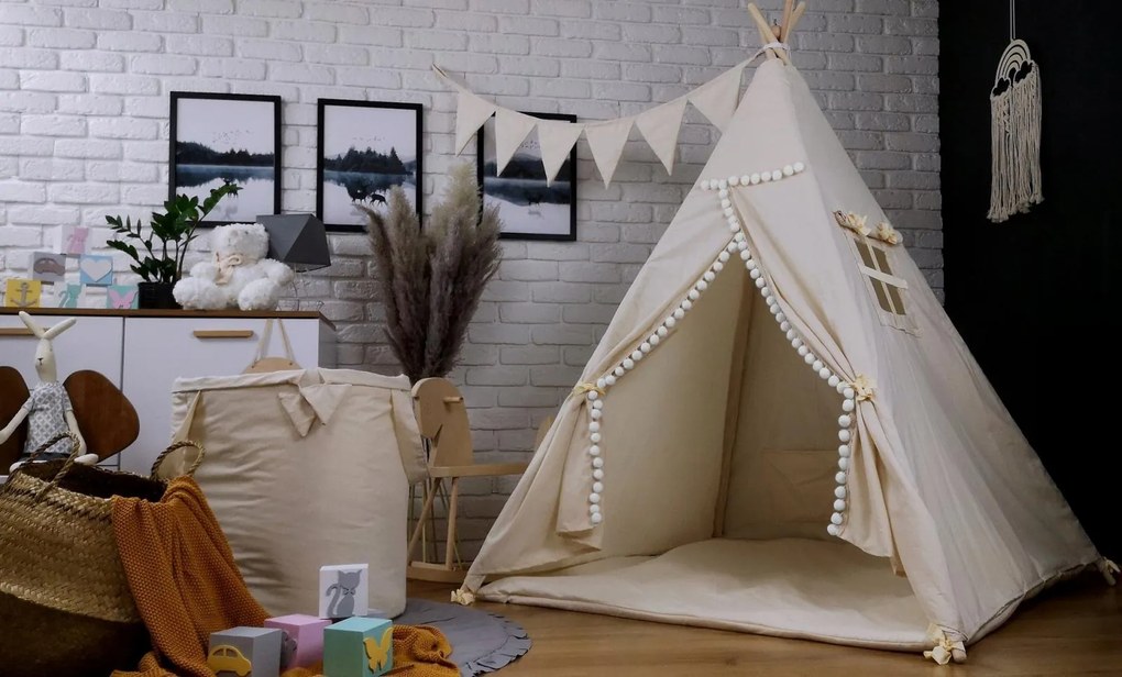 Dětský stan TEEPEE (TÝPÍ) SUPERIOR s doplňky - ECRU