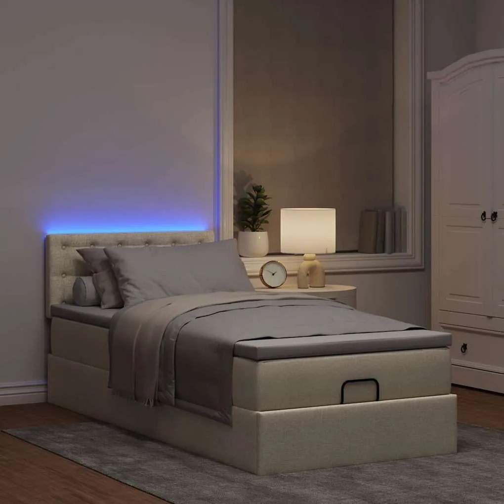 Osmanská postel s matrací & LEDs krémová 90x200 cm látka 3312448