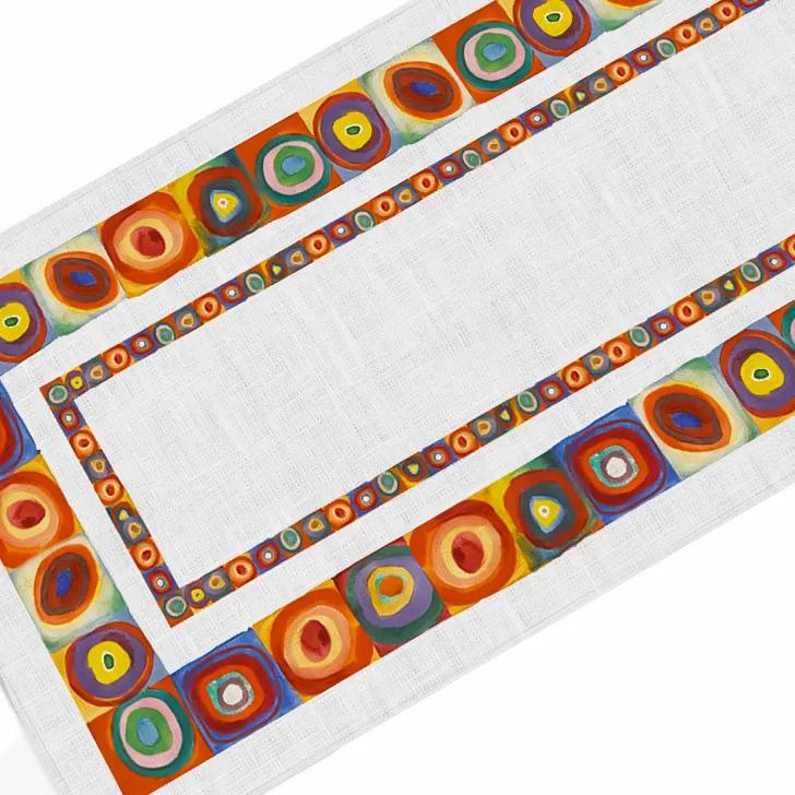 Lenbutik Lněný běhoun na stůl  Wassily Kandinsky Variace barev Rozměry ubrusů: 220x50 cm