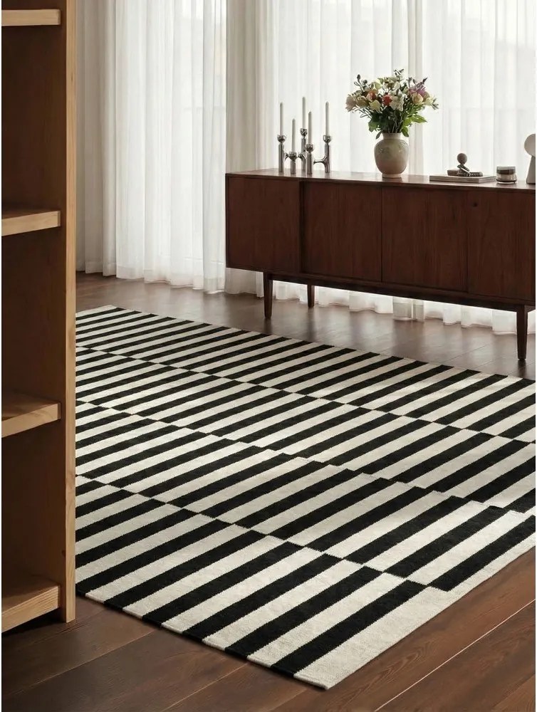 Černo-bílý oboustranný ručně tkaný vlněný koberec 200x300 cm Donna – Hanse Home