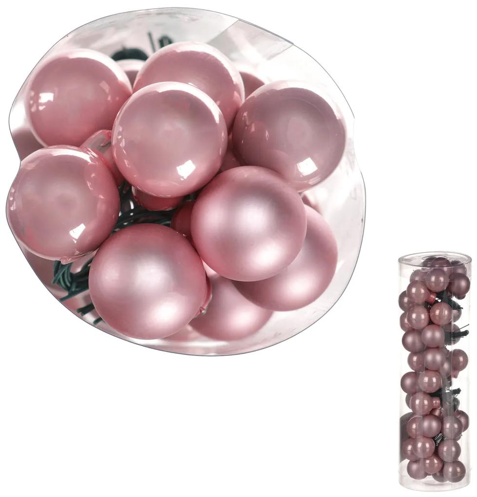 Ozdoby skleněné na drátku, růžové, pr.2cm, cena za 1 balení (48ks) - VAK114-2D