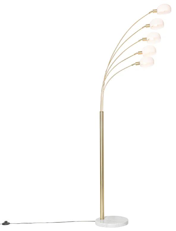 Designová stojací lampa mosazná s opálovým sklem 5-light - Sixties Marmo