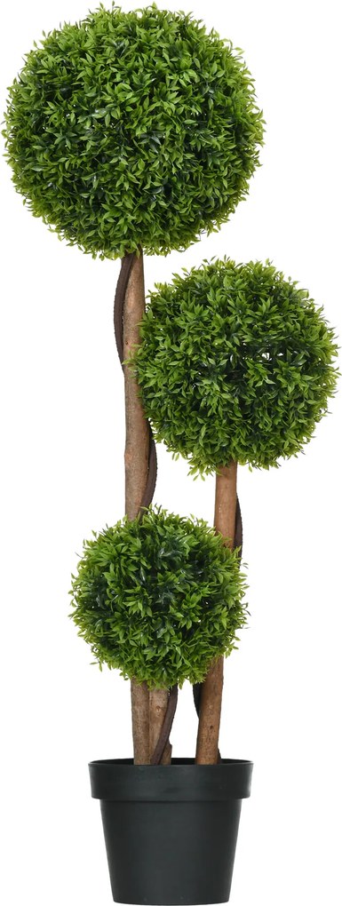 Umělý strom HOMCOM, Umělá rostlina, Zelený buxus se 3 koulí z bambusových listů, Včetně květináče, Pro vnitřní i venkovní použití, Výška 110 cm, Bez …