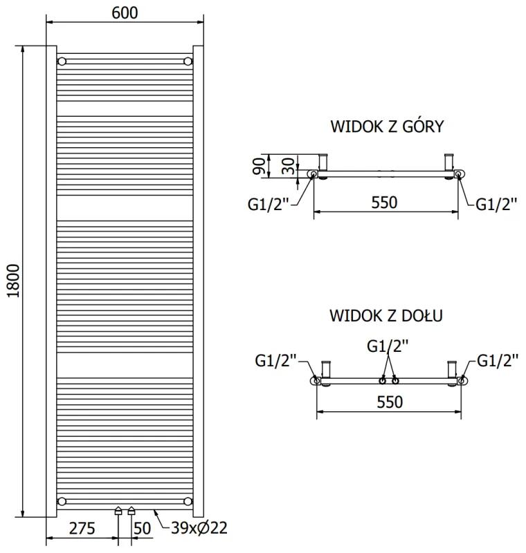 Mexen Mars koupelnový radiátor 1800 x 600 mm, 953 W, Černá - W110-1800-600-00-70