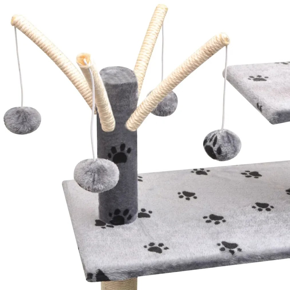 Škrabadlo pro kočky - sisalové sloupky - šedá potisk tlapek | 125 cm