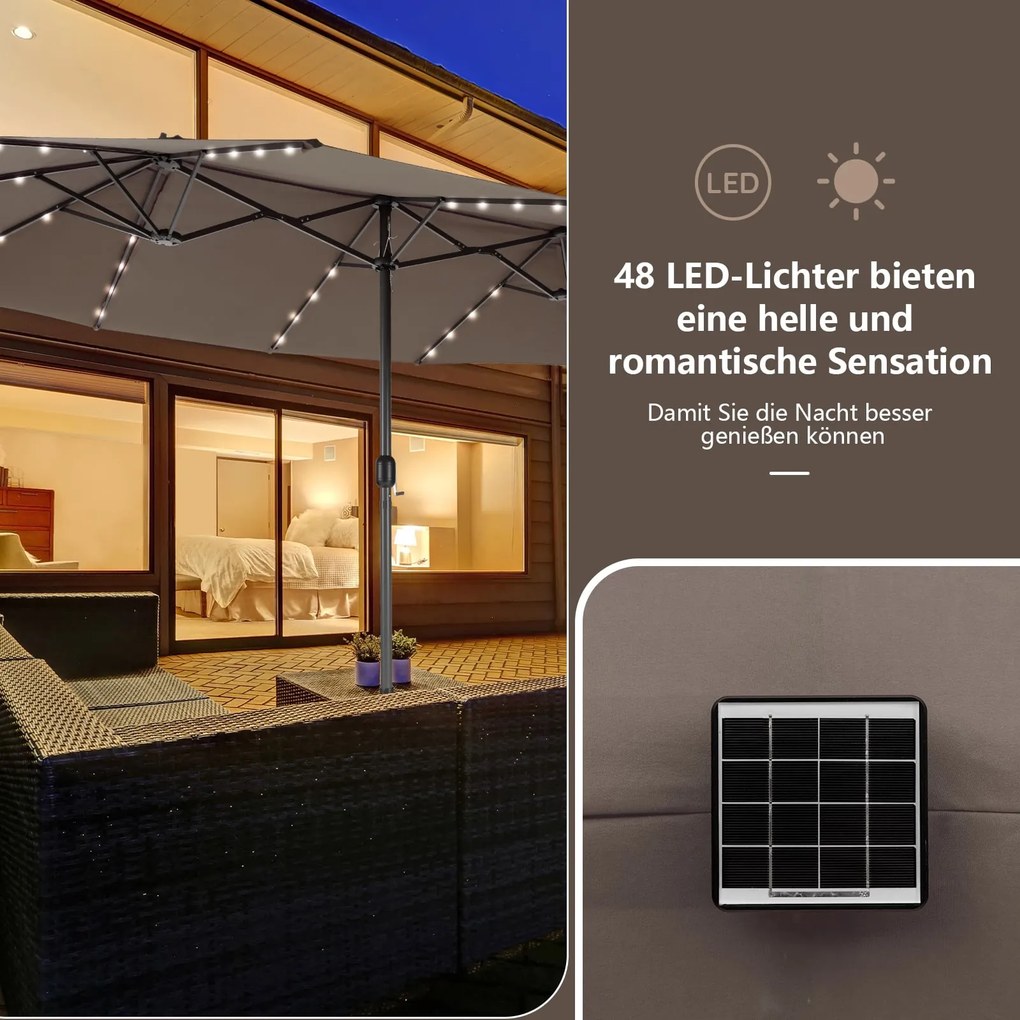 Costway 470 cm Velký dvojitý deštník na terasu s 48 solárními LED světly
