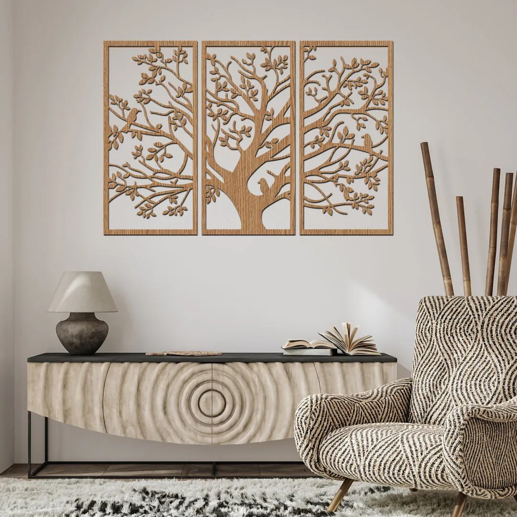 dřevo života 3 dílný dřevěný strom s ptáky Zvolte barvu dekoru: Wenge, Rozměry šxv (cm): 180x116