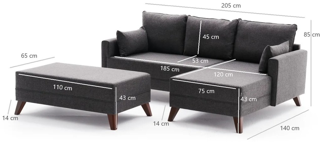 Atelier del Sofa Rohová sedací souprava Bella Mini Corner Sofa Right - Anthracite, Antracitová