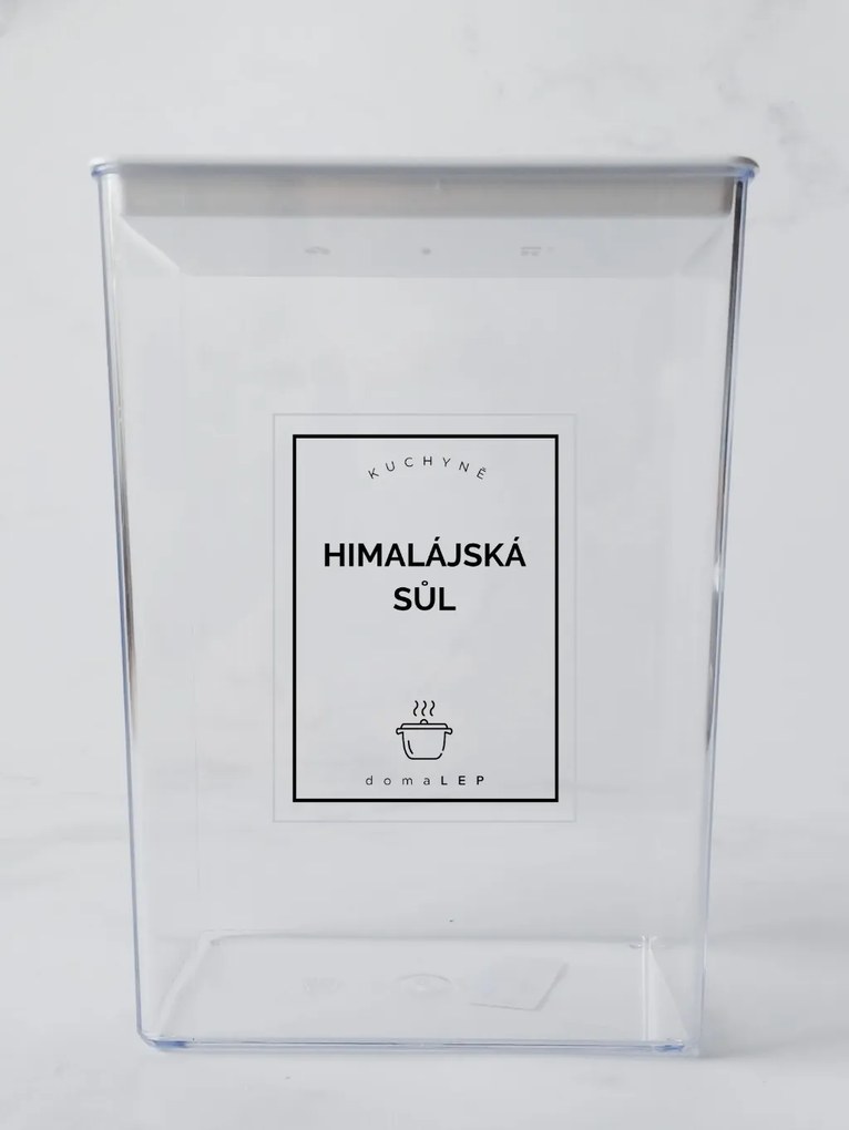 HIMALÁJSKÁ SŮL – průhledná samolepka na dózu, tučné písmo, 6 x 8 cm | DomaLEP
