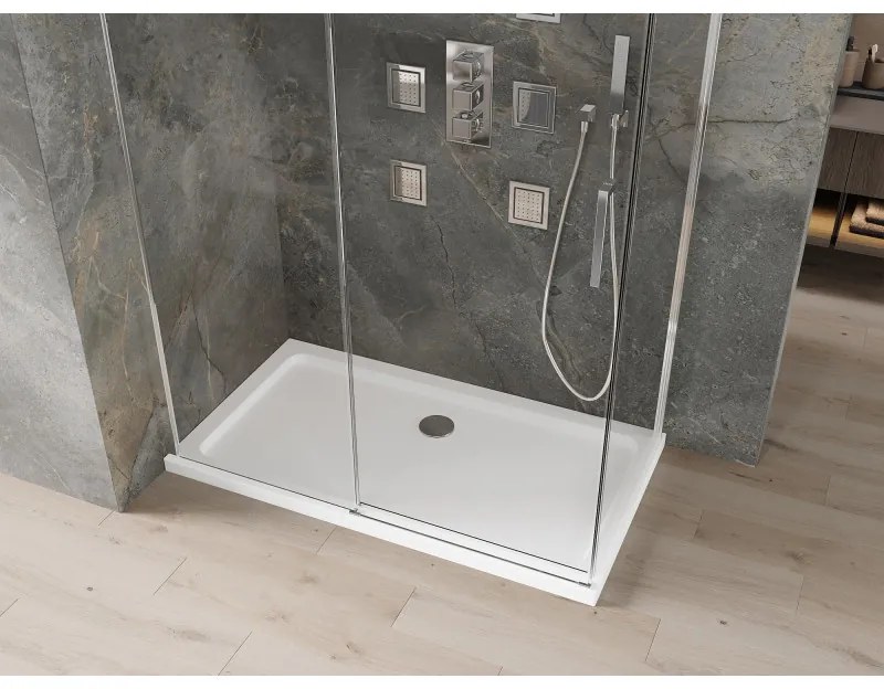 Mexen Omega sprchový kout s posuvnými dveřmi 140 x 70 cm, 8mm čiré sklo-chromový profil + sprchová vanička, 825-140-070-01-00-4010