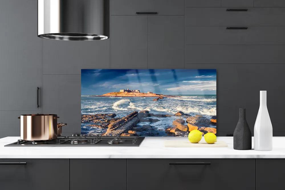 Kuchyňský skleněný panel Moře Kameny Krajina 140x70 cm