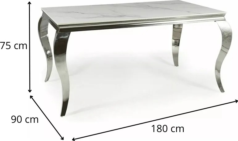 Jídelní stůl Prince 180 cm bílý mramor/chrom