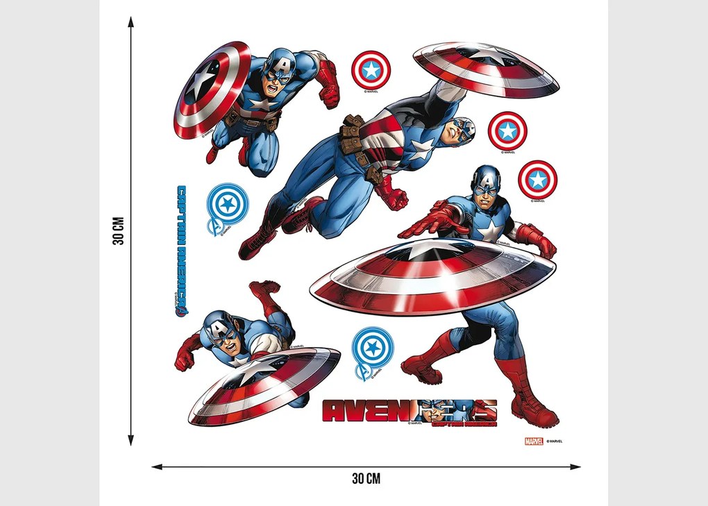 Dětská samolepka na zeď Marvel Kapitán Amerika, Disney | 30 x 30 cm | DDKS 1092