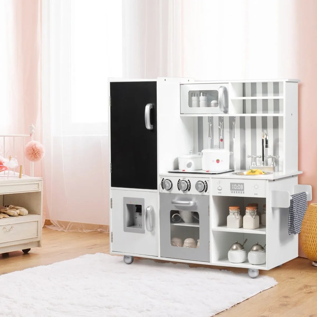 Costway Dětská kuchyňka s tabulí a simulovanými zvuky – 83 × 32 × 80 cm, bílý