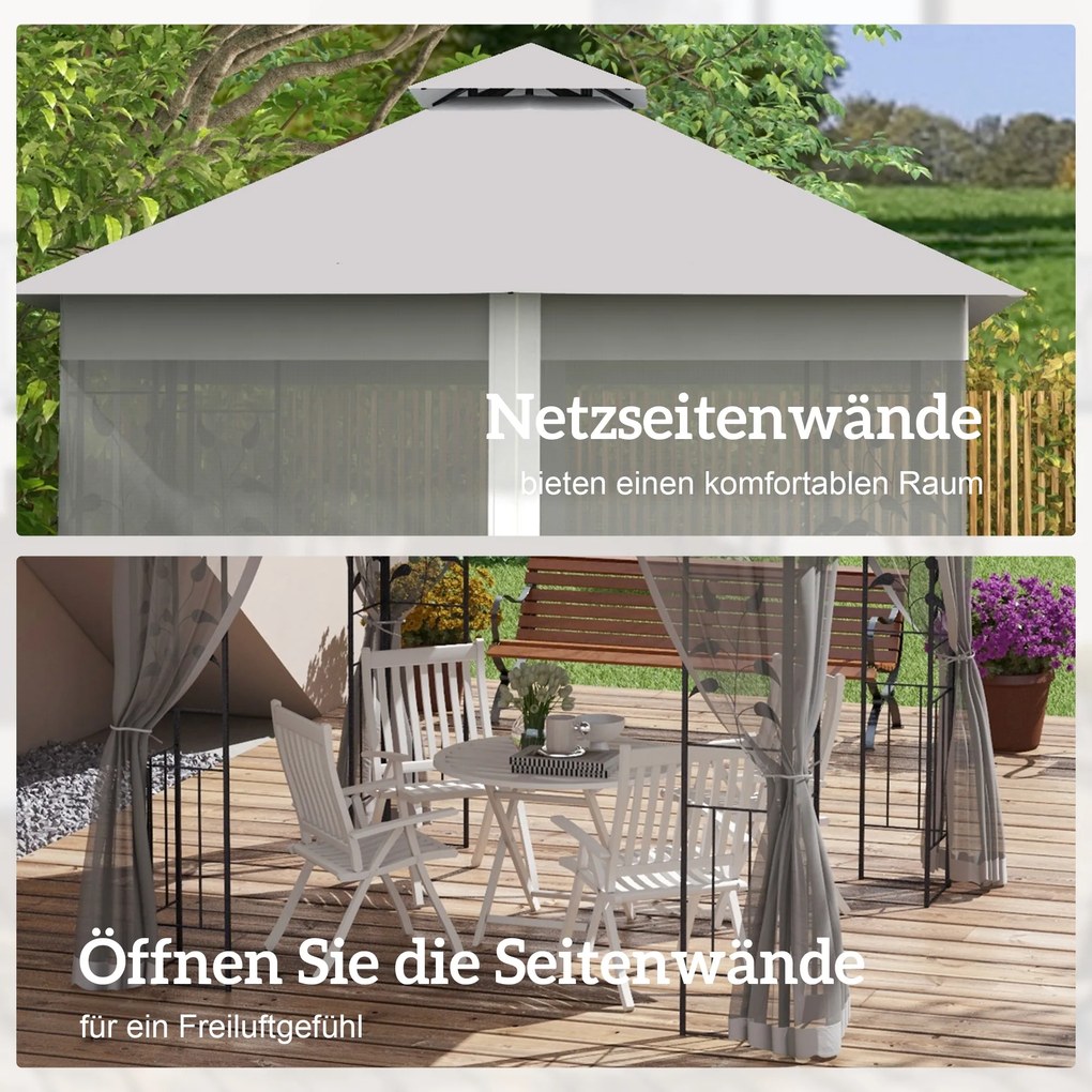 Pavilon s dvojitou střechou, 3x3 m Vodoodpudivý Stabilní Zimní zahradní pavilon s moskytiérou Světle šedý
