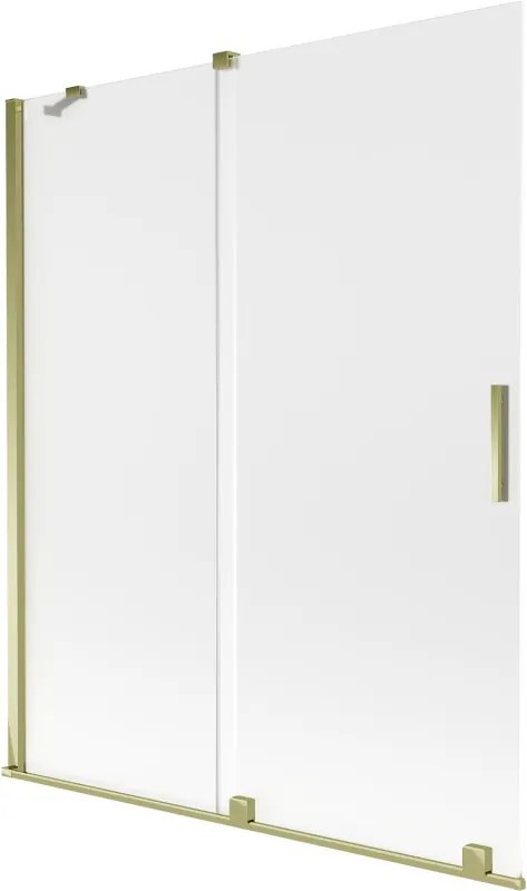 Mexen Velar, 2-křídlová posuvná vanová zástěna 140 x 150 cm, 8mm sklo námraza, zlatá lesklá, 896-140-000-31-50