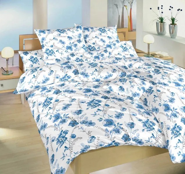 Dadka Povlak na polštář flanel Kvítí modré na bílém  50x70 cm