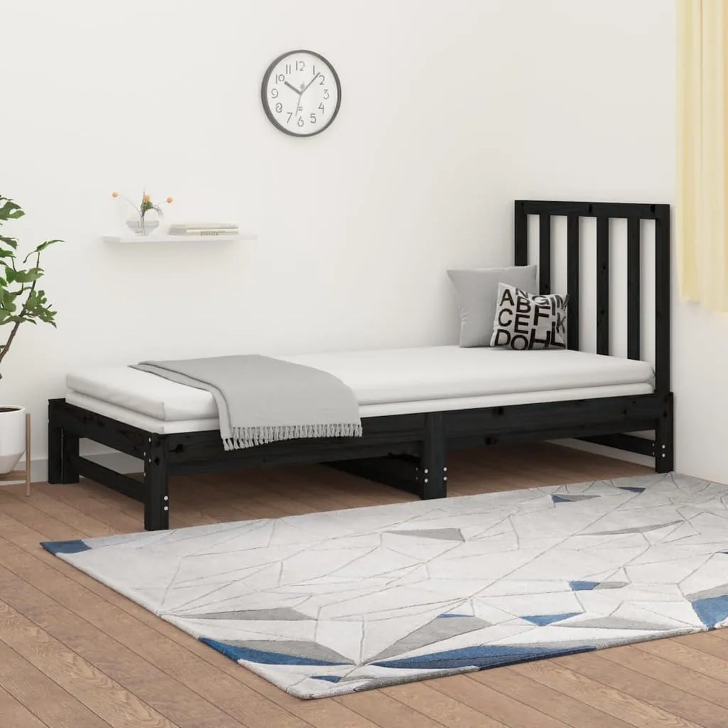 Výsuvná postel černá 2x (90 x 190) cm masivní borovice,  3108331