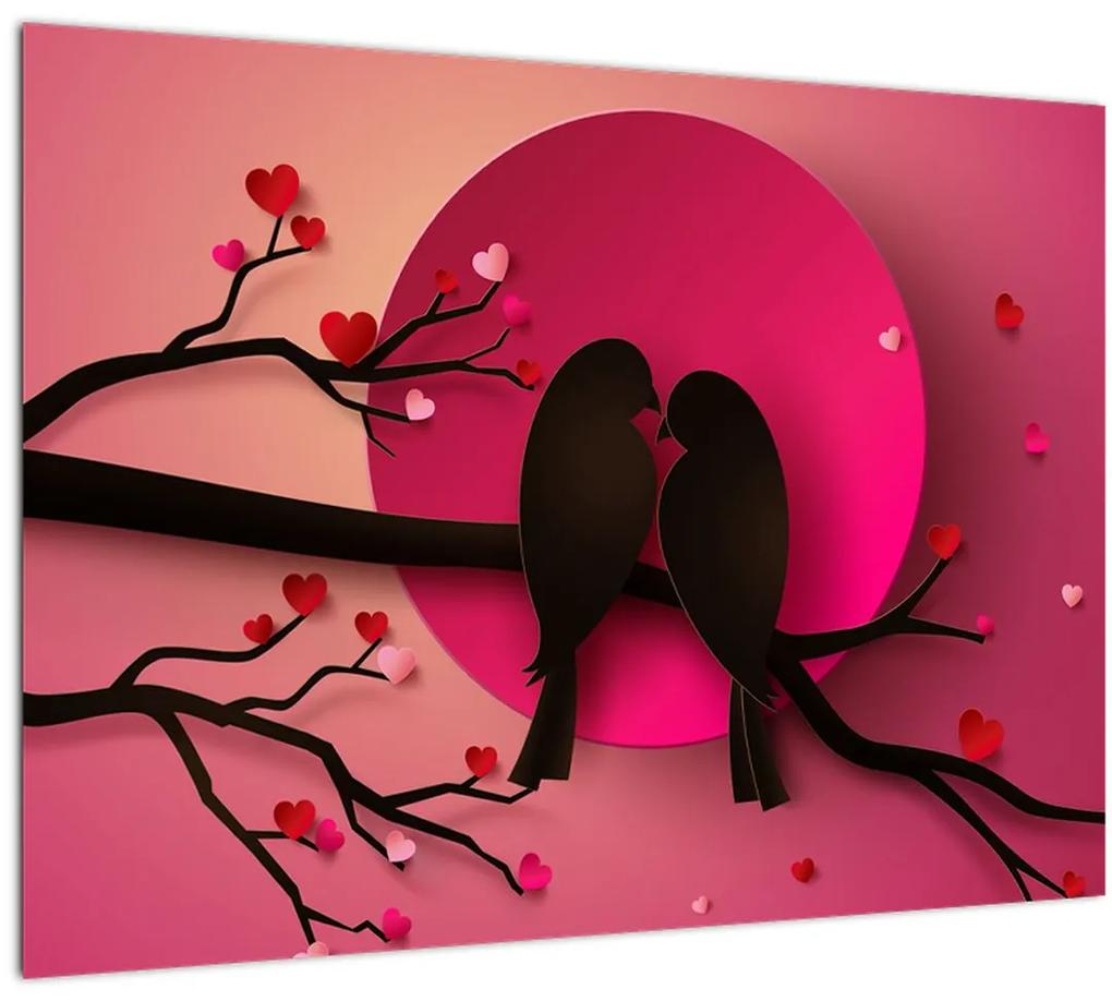 Skleněný obraz - Zamilovaní ptáčci (70x50 cm)