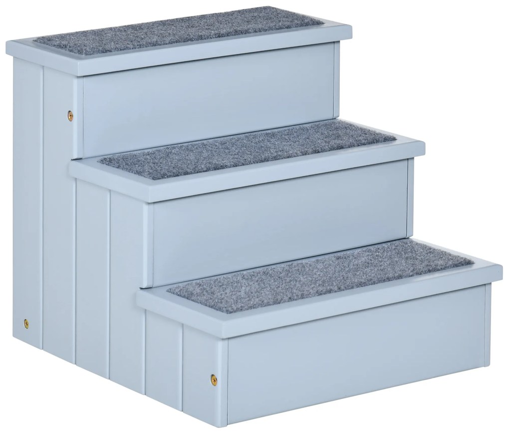 PawHut schody pro psy s 3 stupni a kobercem, úložný prostor, šedé, 40,5x44,5x38 cm pro malé psy a kočky