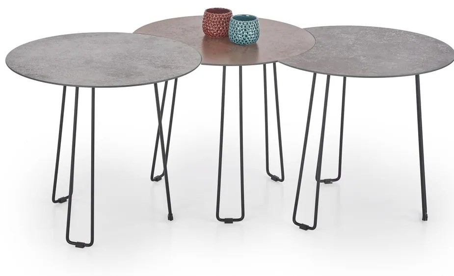 Halmar Konferenční stolek Triple, sklo, šedý/hnědý